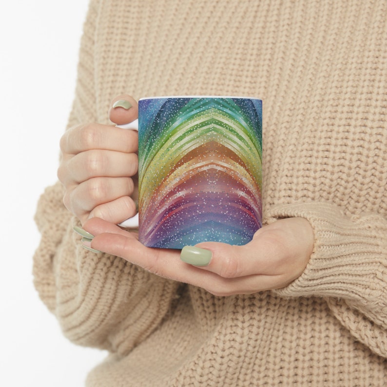 Glittery Rainbow Coffee Mugs, Pretty Glittery Rainbow Tea Cups, Cute ...