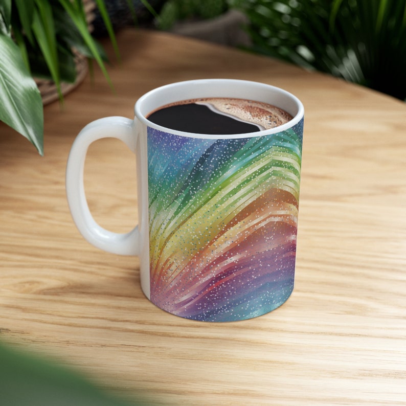 Glittery Rainbow Coffee Mugs, Pretty Glittery Rainbow Tea Cups, Cute ...