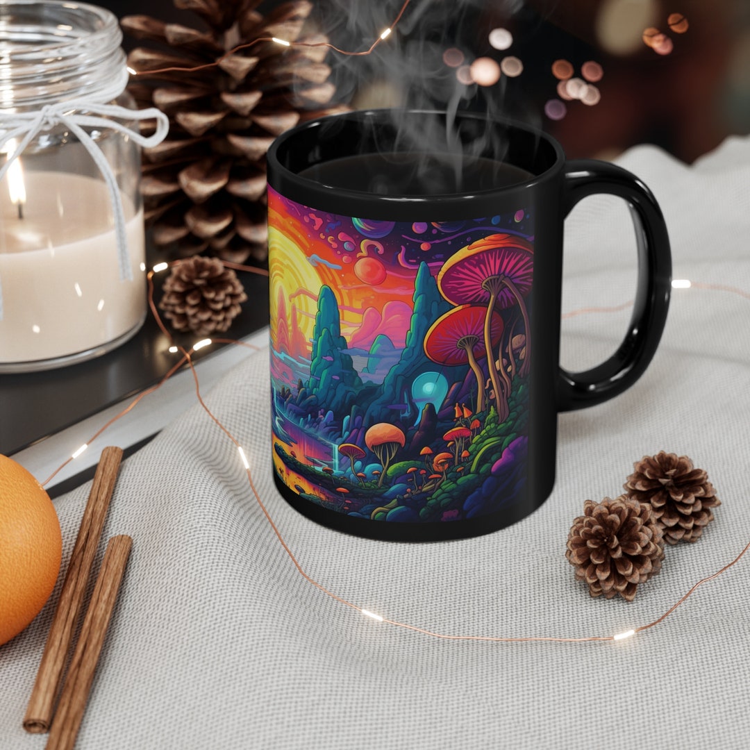 Rad Bright Colorful Psychedelic Forest Coffee Mug, Cool Scenic ...