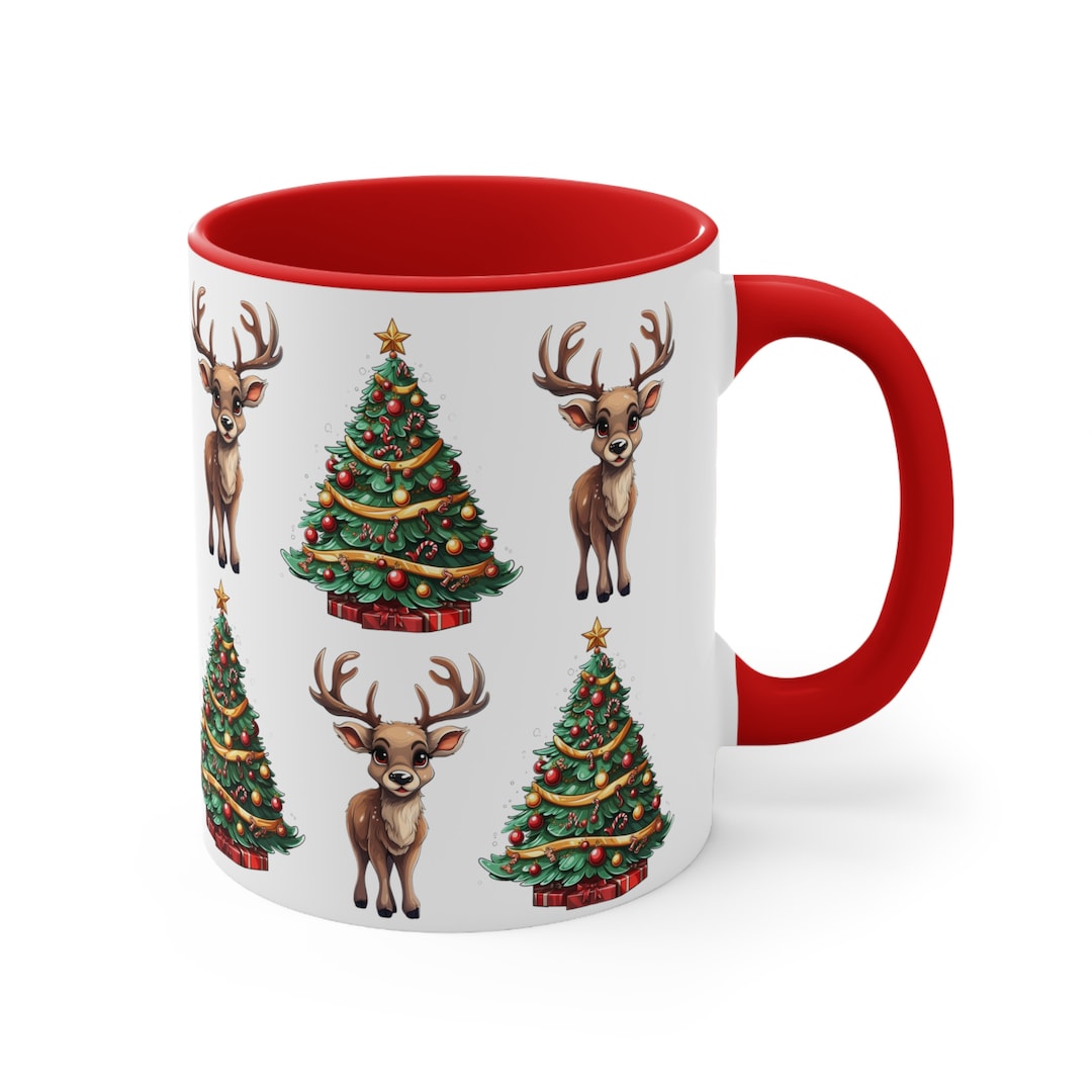 Christmas Tree and Reindeer Eggnog Cup, Decorated Christmas Tree Coffee ...