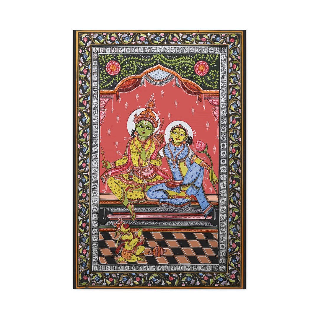 Lord Shri Rama, Sita & Hanuman Darbar Handmade Pattachitra Painting ...