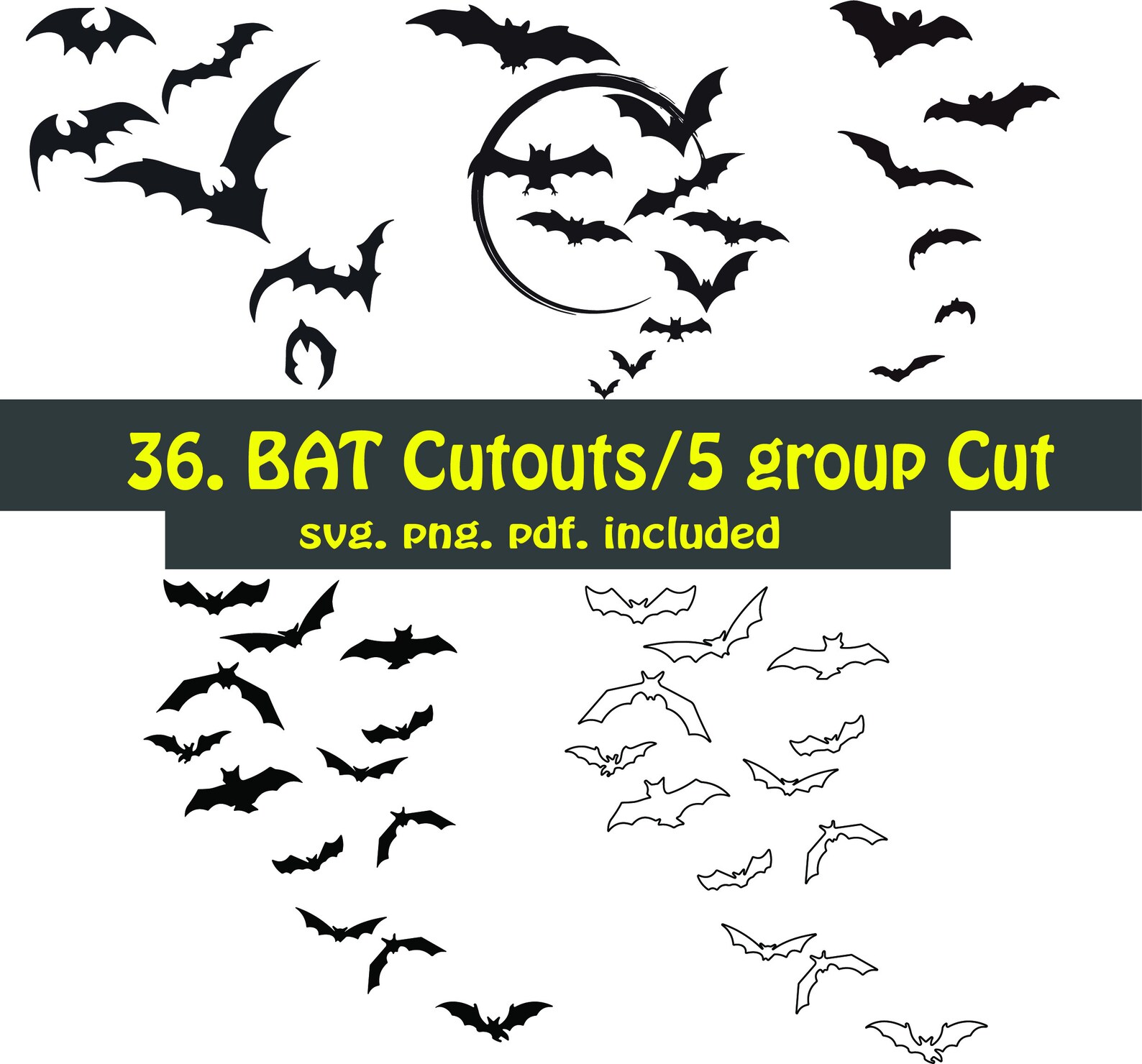 Bat Cutouts, Halloween Bat SVG Bundle, Bat, Halloween, Night Bat SVG ...