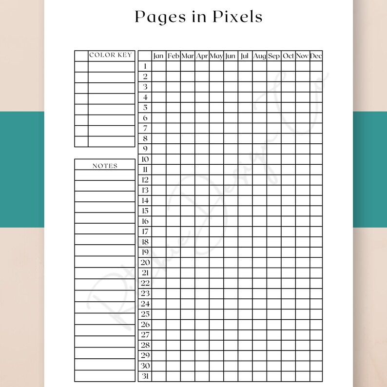 Year in Pixels Reading Tracker | Daily & Monthly | Printable A4, Letter ...