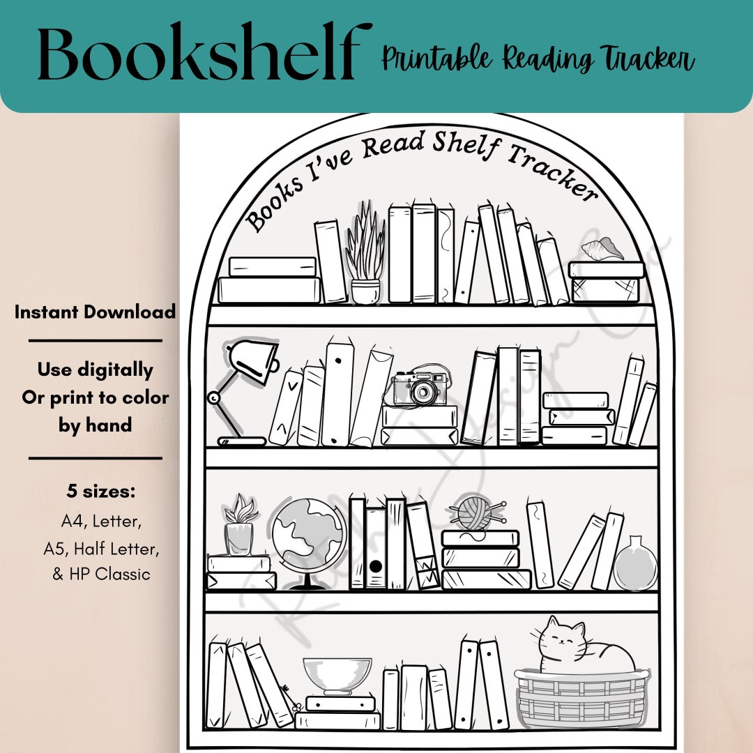 Bookshelf Reading Tracker 49 Books to Color or Write A4, Letter, A5 ...