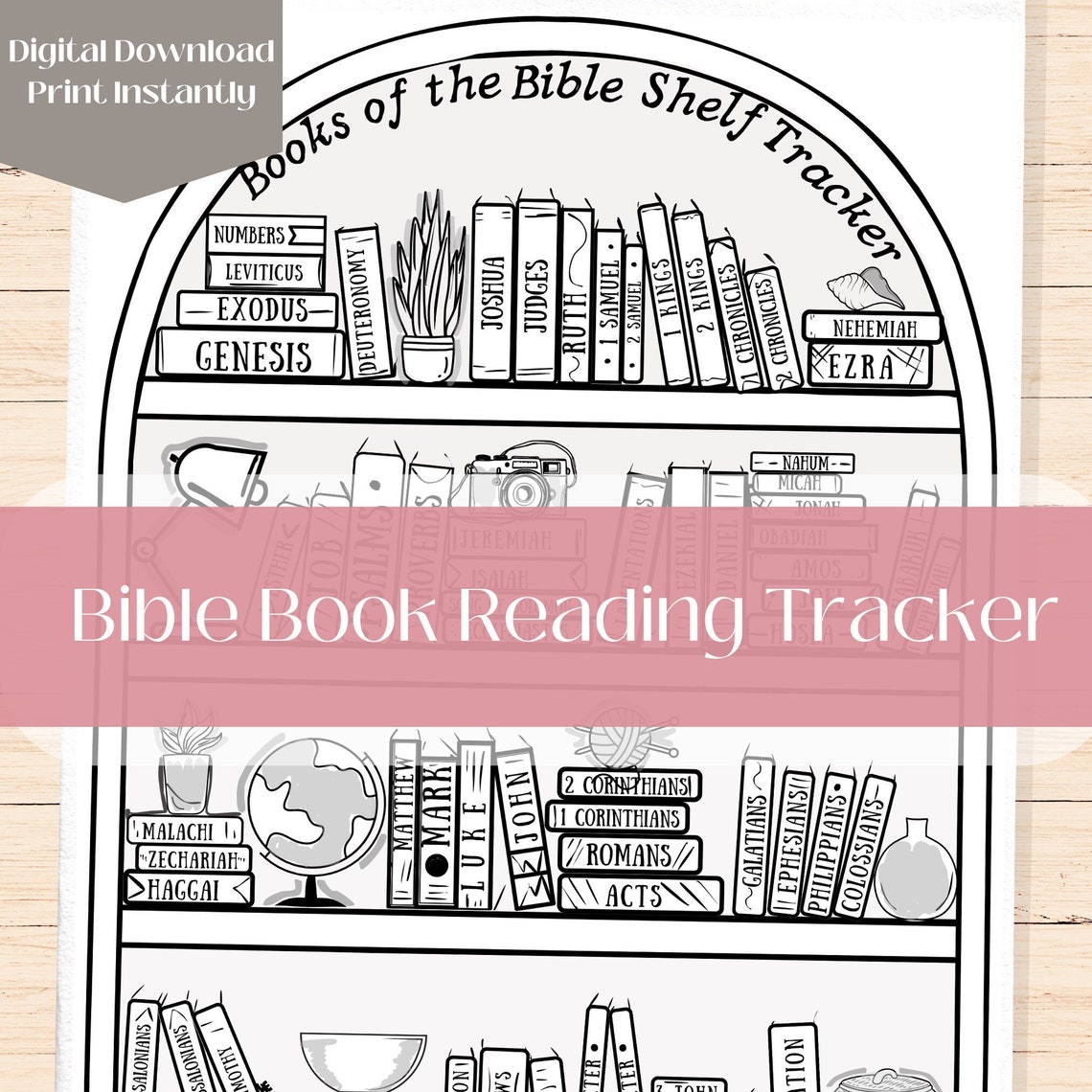 Bible Bookshelf Coloring Page Books of the Bible Printable Color Sheet ...