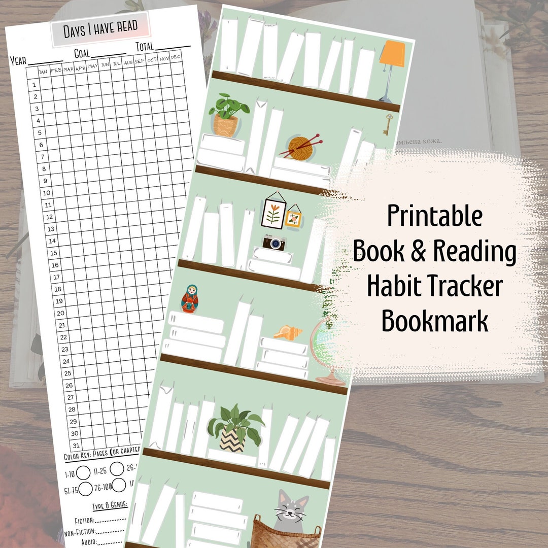 Reading Habit Tracker Bookmark Book Lover's Gift Yearly & Monthly Track ...