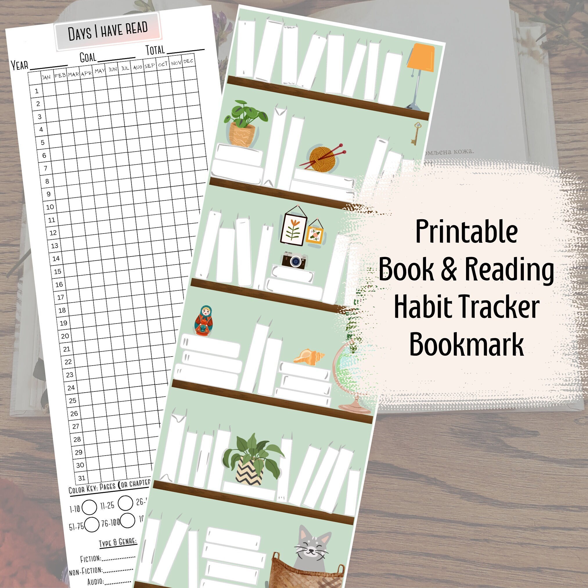 Reading Habit Tracker Bookmark Book Lover's Gift Yearly & Monthly Track ...