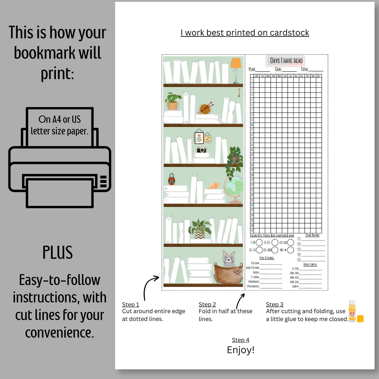 Reading Habit Tracker Bookmark | Book Lover's Gift | Yearly & Monthly ...