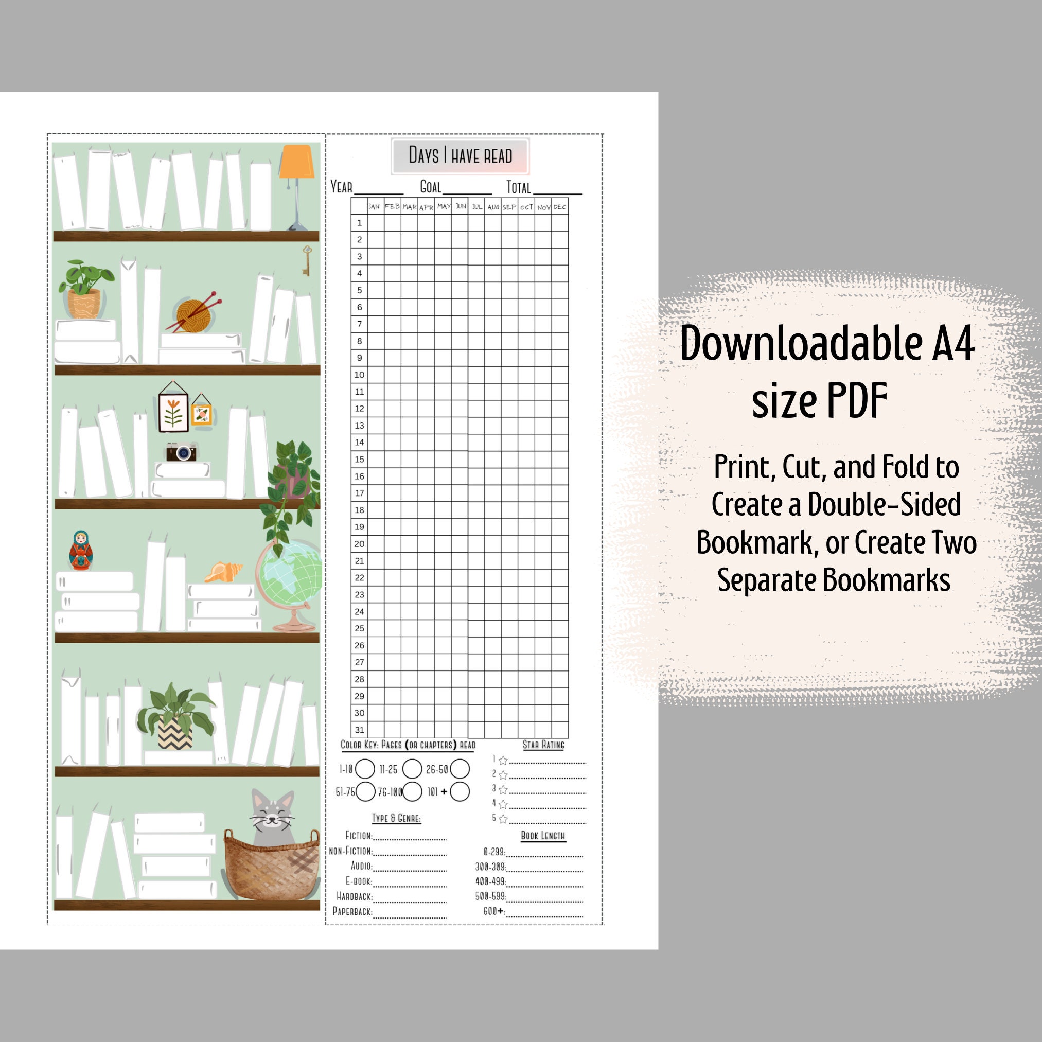 Reading Habit Tracker Bookmark | Book Lover's Gift | Yearly & Monthly ...