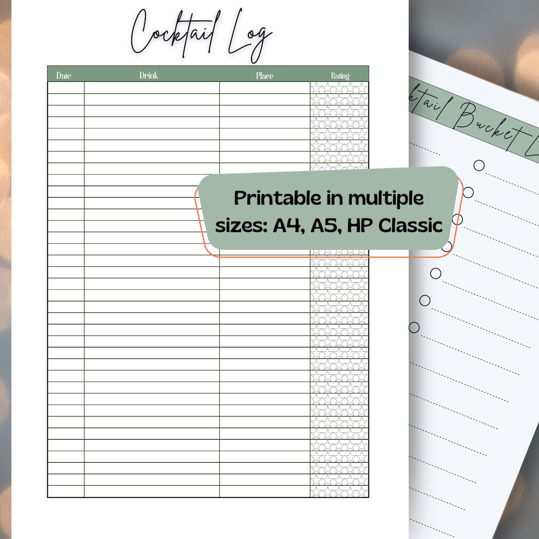 Cocktail Log Printable | Drinks I've Had | Cocktail Bucket List Journal ...