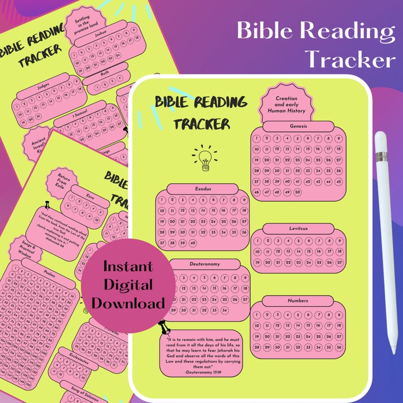 Daily Bible Reading Progress Tracker for Youth Printable Bible Reading ...