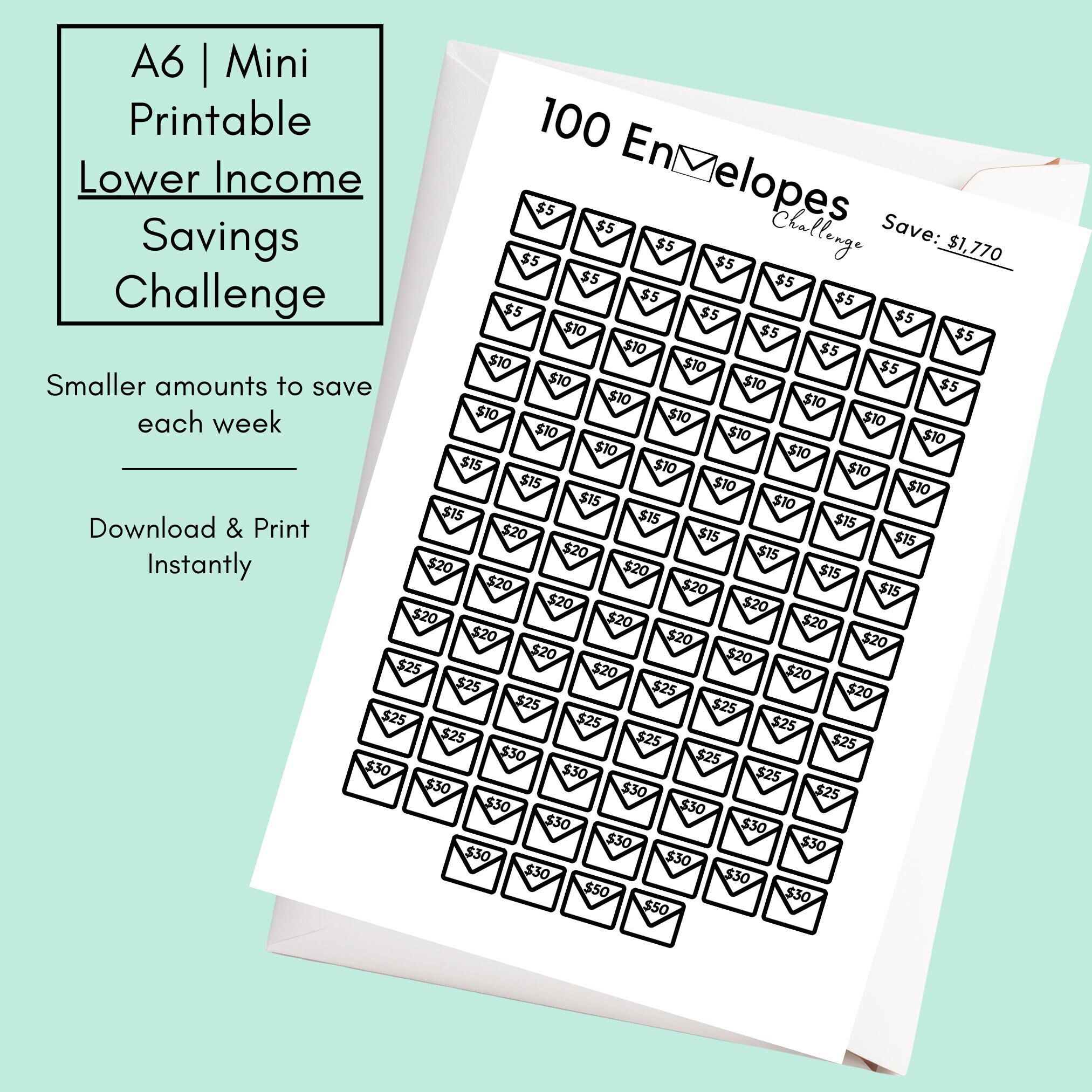 100 Envelope Challenge A6 Low Income Money Savings Tracker Small ...