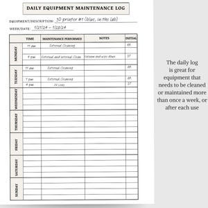 Daily, Weekly, Monthly Equipment Maintenance Logs | Dental & Medical ...