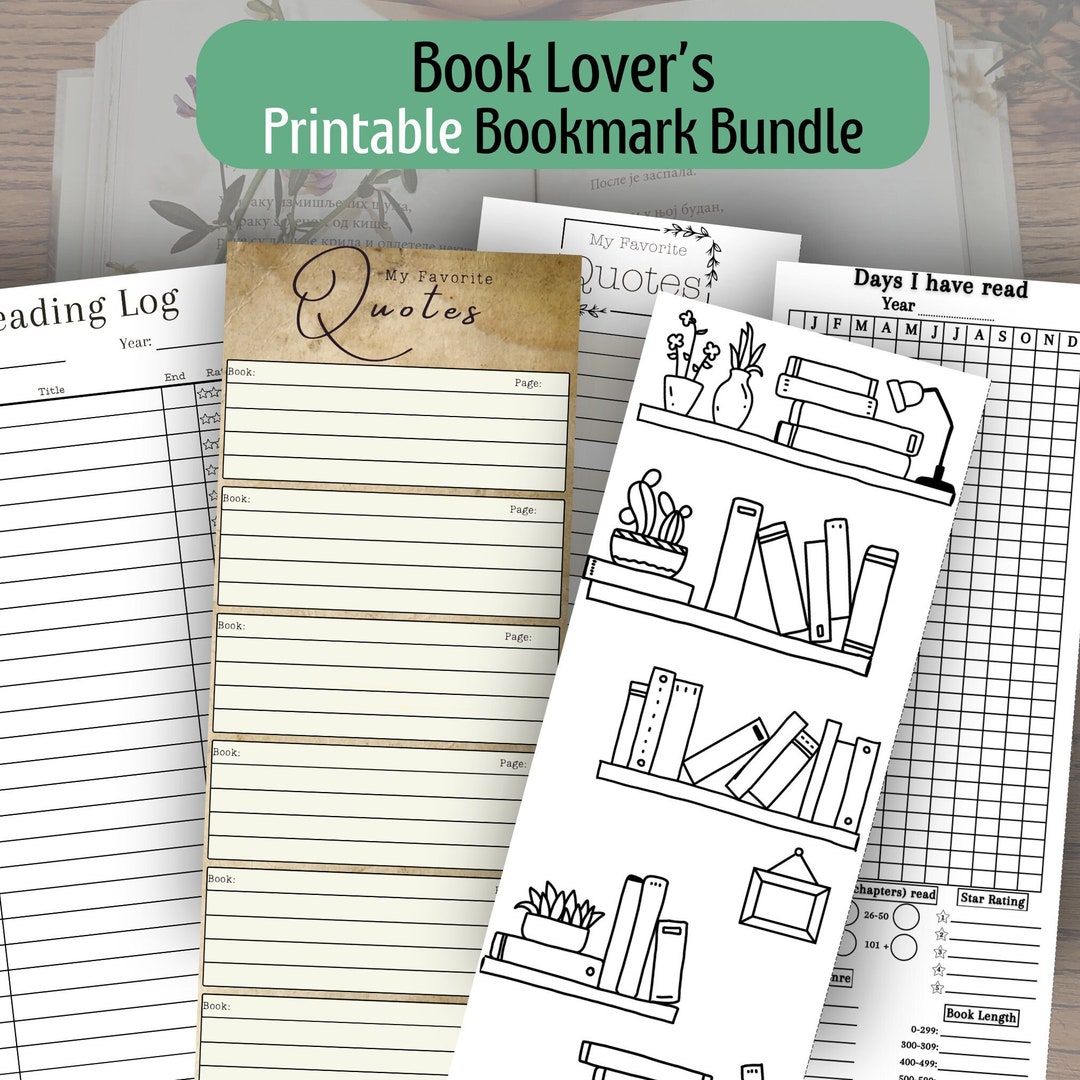Printable Reading & Book Lover's Bookmark Bundle | Book Log, Quote ...