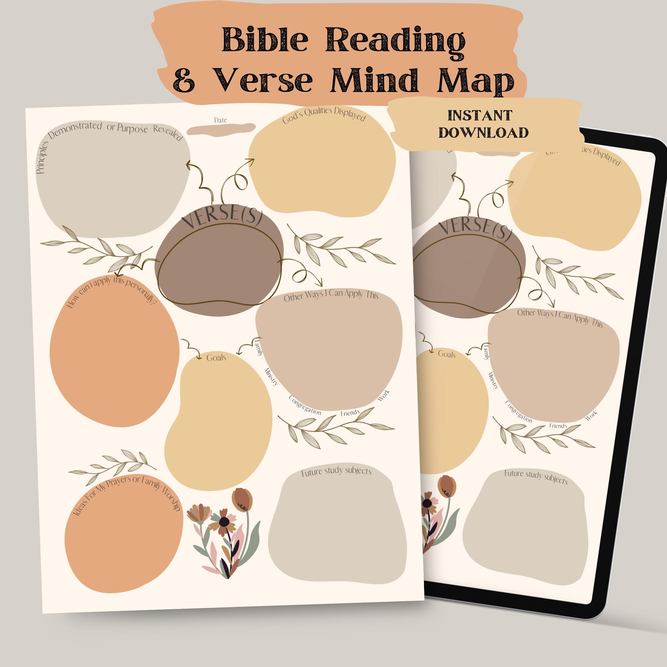 Printable Bible Study Mind Map Verse and Chapter Worksheet Digital ...