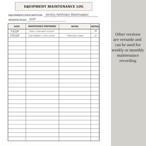 Daily, Weekly, Monthly Equipment Maintenance Logs | Dental & Medical ...