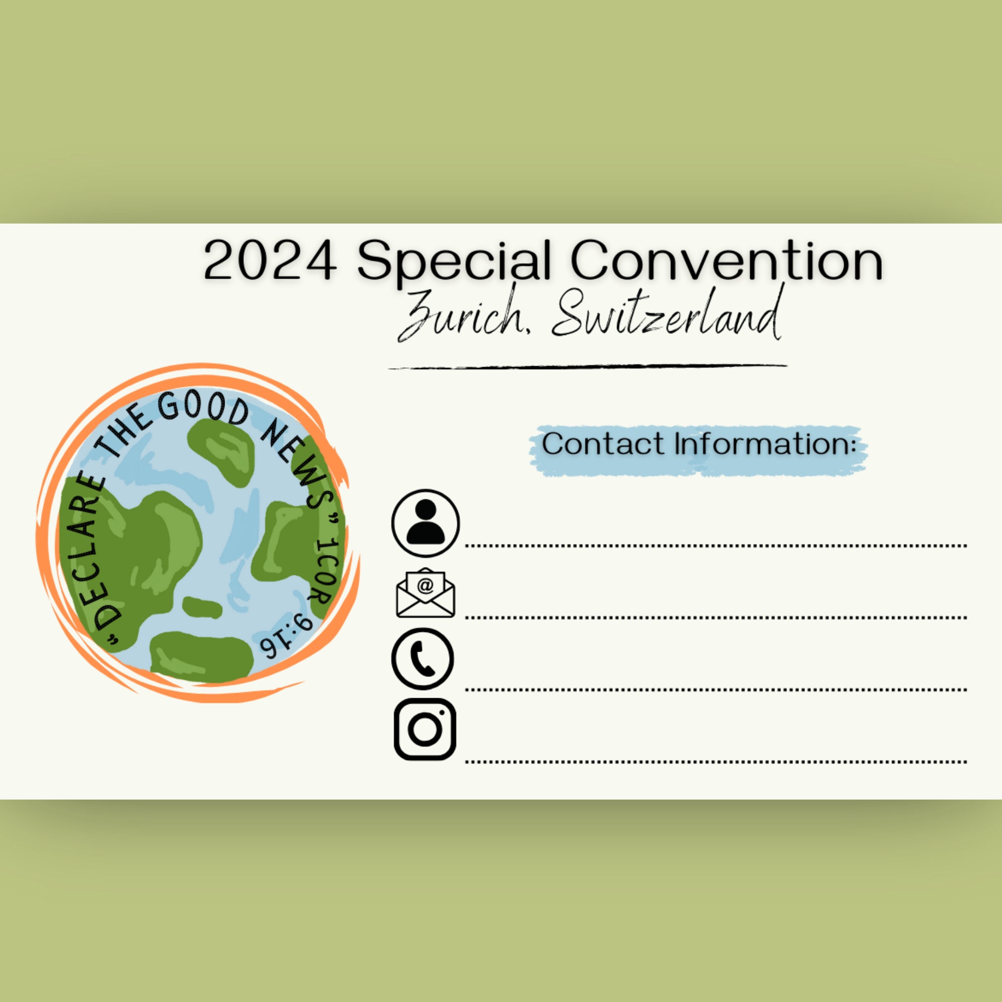 2024 Special Convention Contact Card Printable Zurich, Switzerland ...