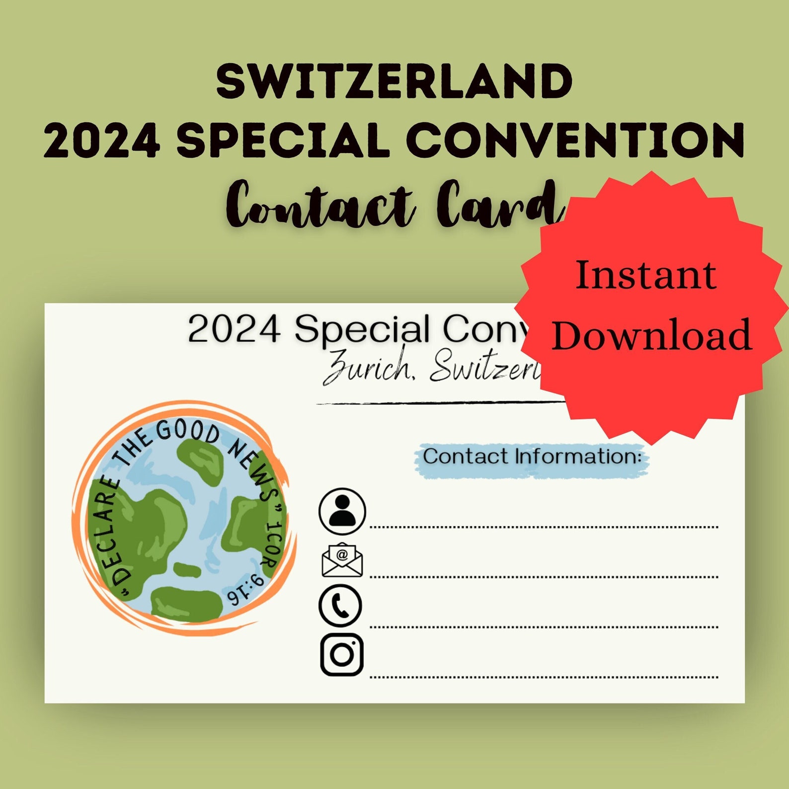 2024 Special Convention Contact Card Printable Zurich, Switzerland ...