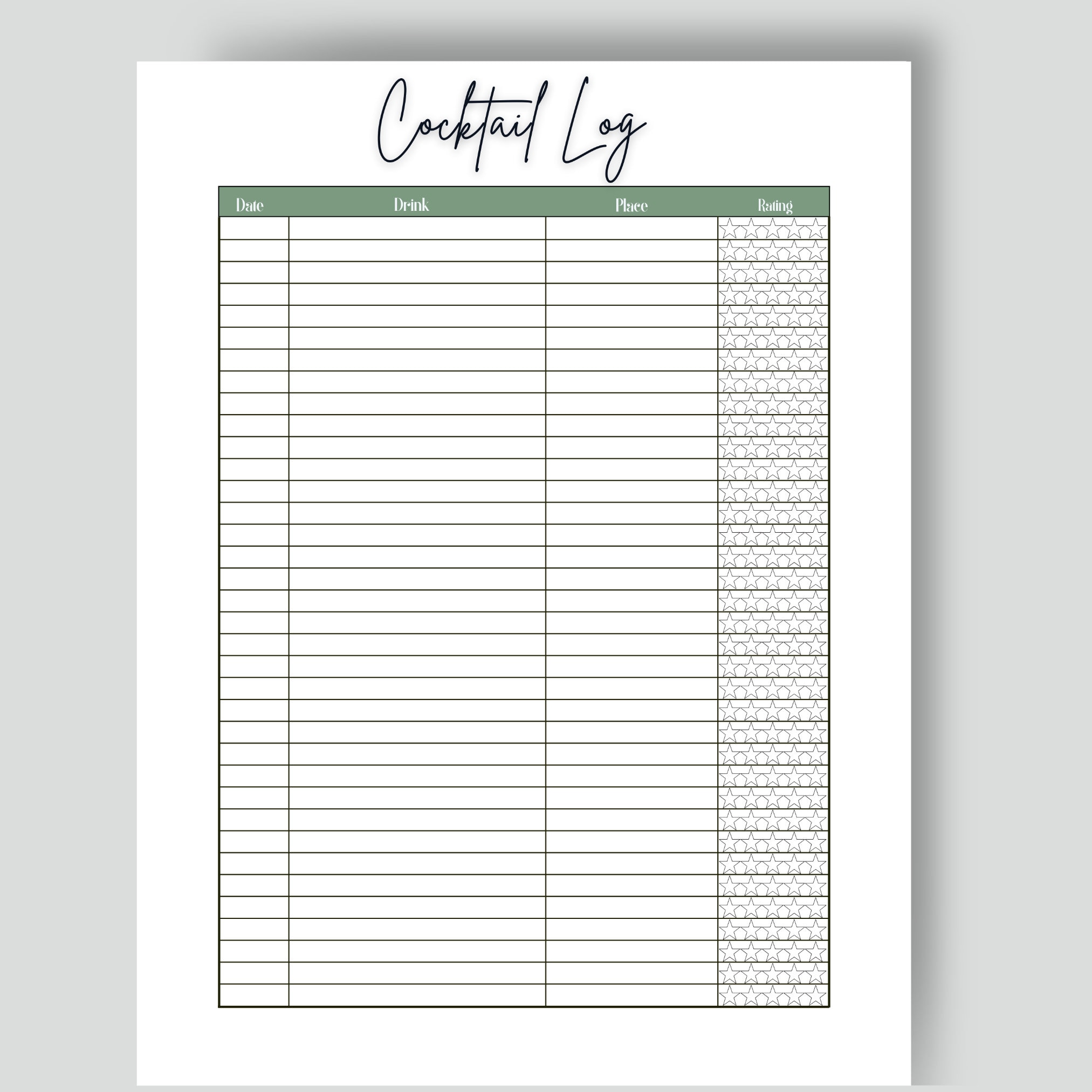 Cocktail Log Printable | Drinks I've Had | Cocktail Bucket List Journal ...