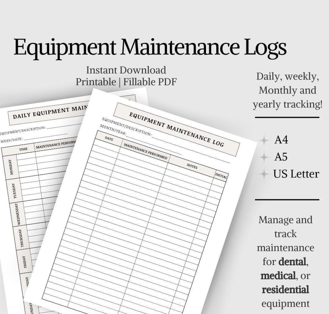 Daily, Weekly, Monthly Equipment Maintenance Logs | Dental & Medical ...