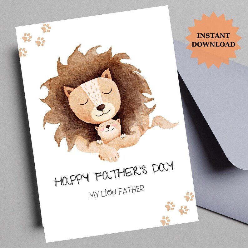 Happy Father's Day Printable Card , Lion Father's Day Card Template ...