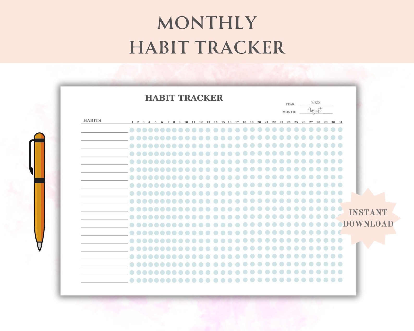 Monthly Habit Tracker Printable Habit Tracker Template - Etsy