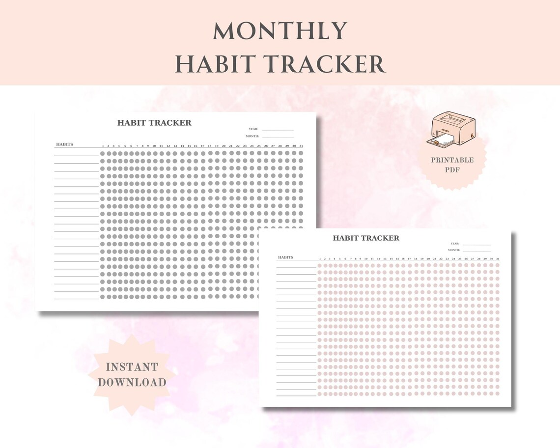 Monthly Habit Tracker Printable Habit Tracker Template - Etsy