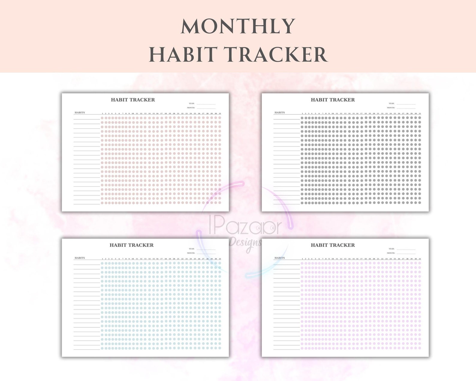 Monthly Habit Tracker Printable Habit Tracker Template - Etsy
