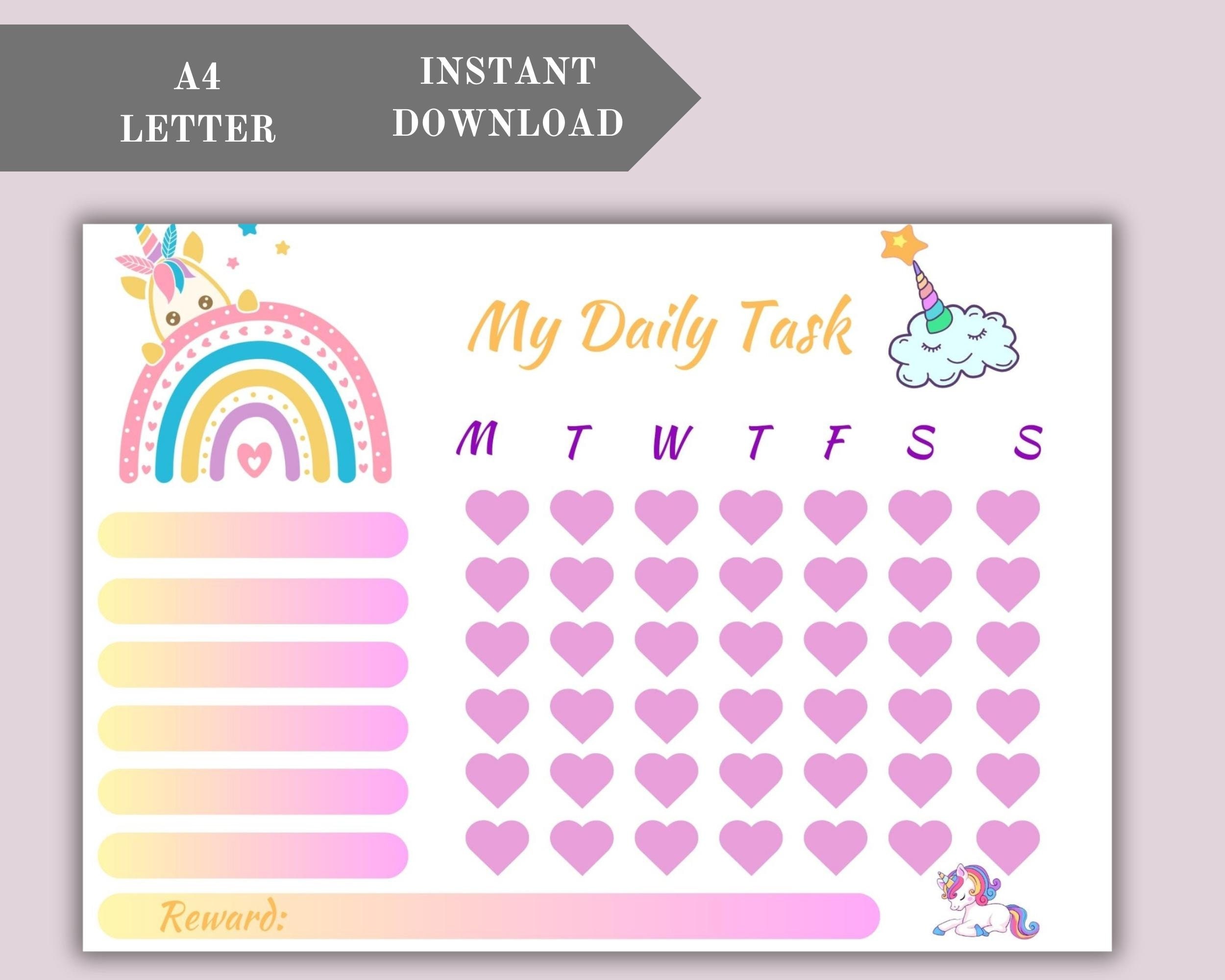 Unicorn Daily Chore Chart,rainbow Daily Chore Chart, Kids Daily ...