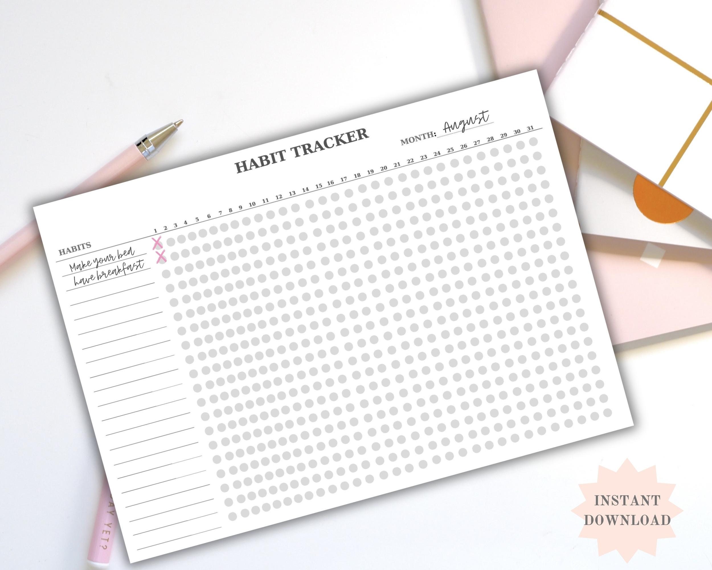 Monthly Habit Tracker, Printable, Habit Tracker Template, Routine ...