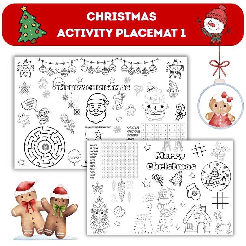 Printable Christmas Activity Mat, Coloring Games (digital Download) - Etsy