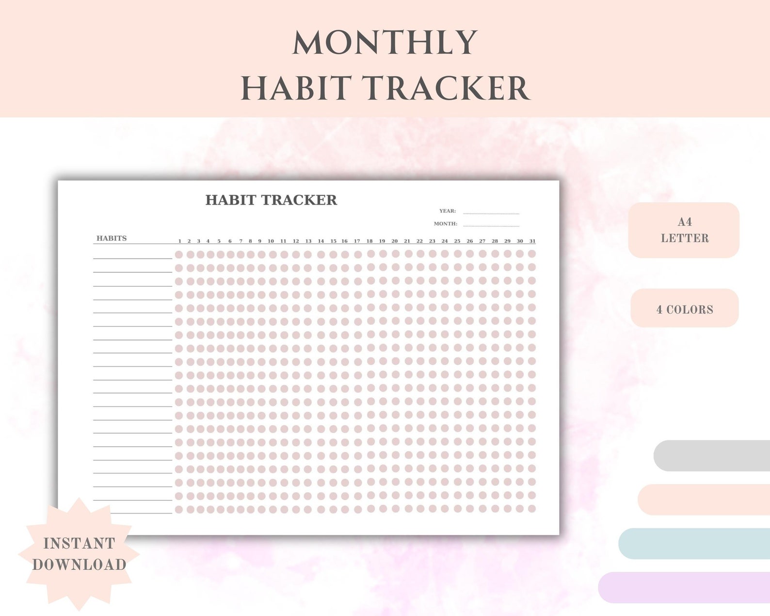 Monthly Habit Tracker Printable Habit Tracker Template - Etsy