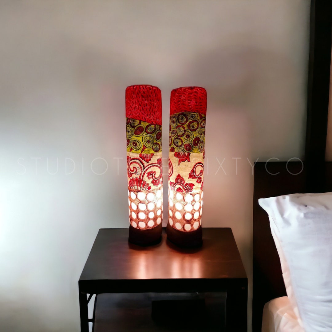 20 Inches Handmade Camel Skin Table Lamp for Room Decor Abstract Design ...