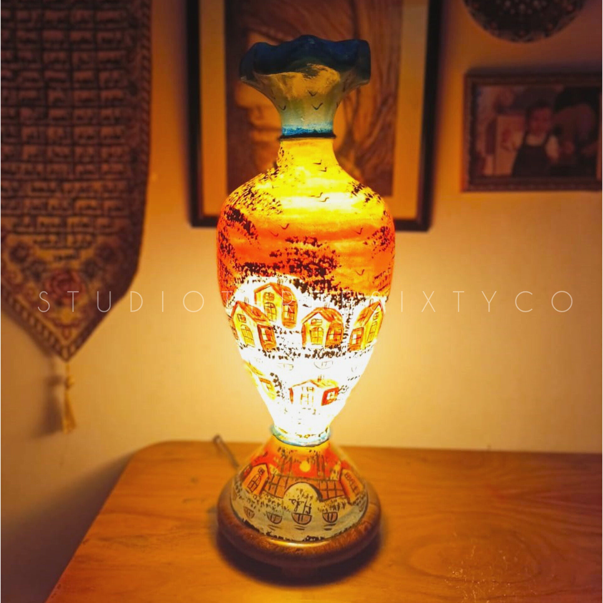 Hand Crafted Camel Skin Vase Lamps for Room Decor, Hand-painted Vase ...