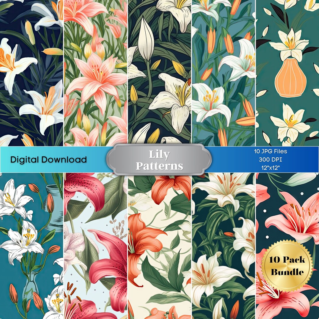 Lily Seamless Pattern, Lily Digital Paper, AI Seamless Pattern ...