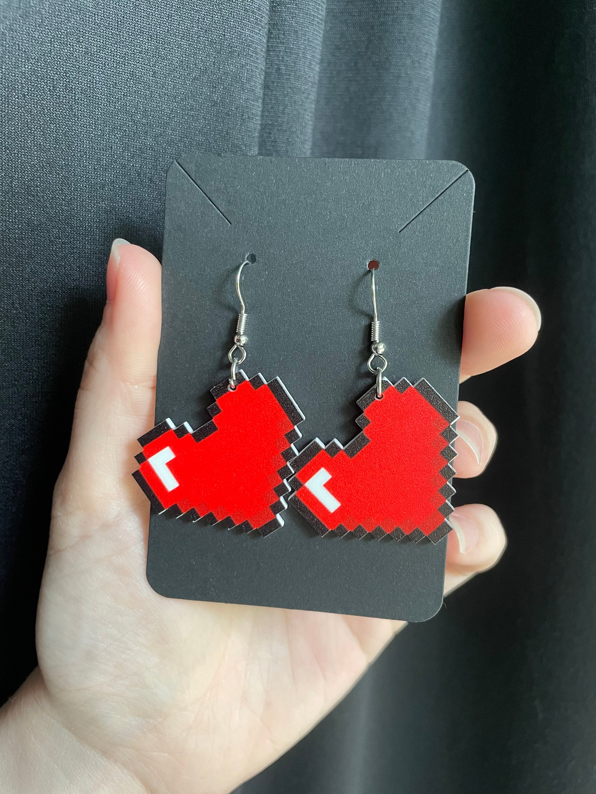8 Bit Heart Pixel Heart Legend of Zelda Heart Video Game Heart Earrings ...