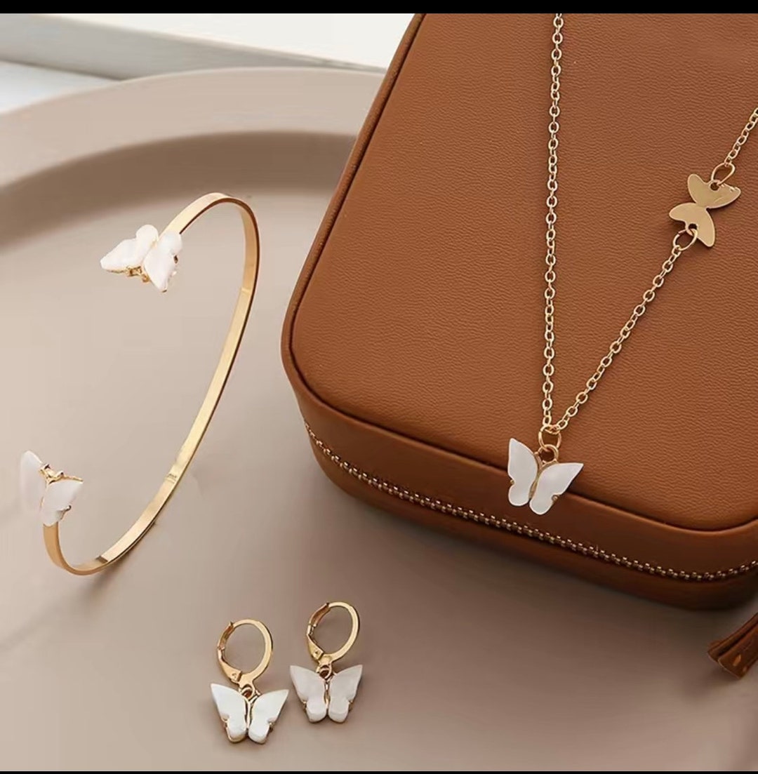 Simple Jewelry Set Butterflywith Pendant Necklace Open - Etsy