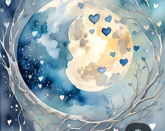 Printable Wall Art, Blue Moon Landscape Poster, Digital Download - Etsy