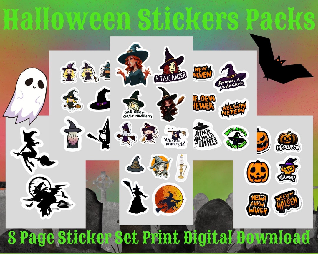8 Halloween Stickers Printable Halloween Sticker Sheet - Etsy