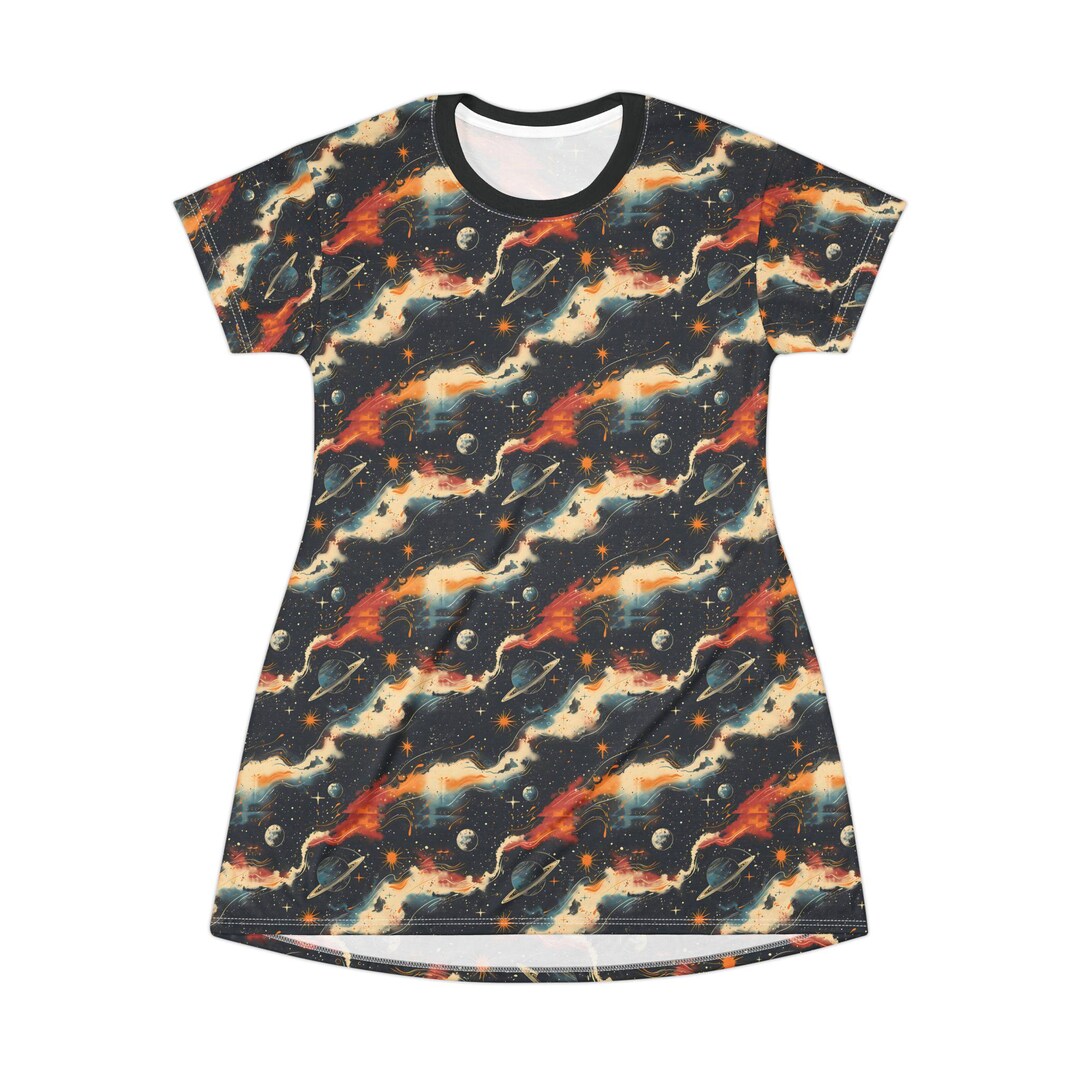 Galactic T-shirt Dress, Cosmic Fashion, Space Themed Apparel, Casual ...