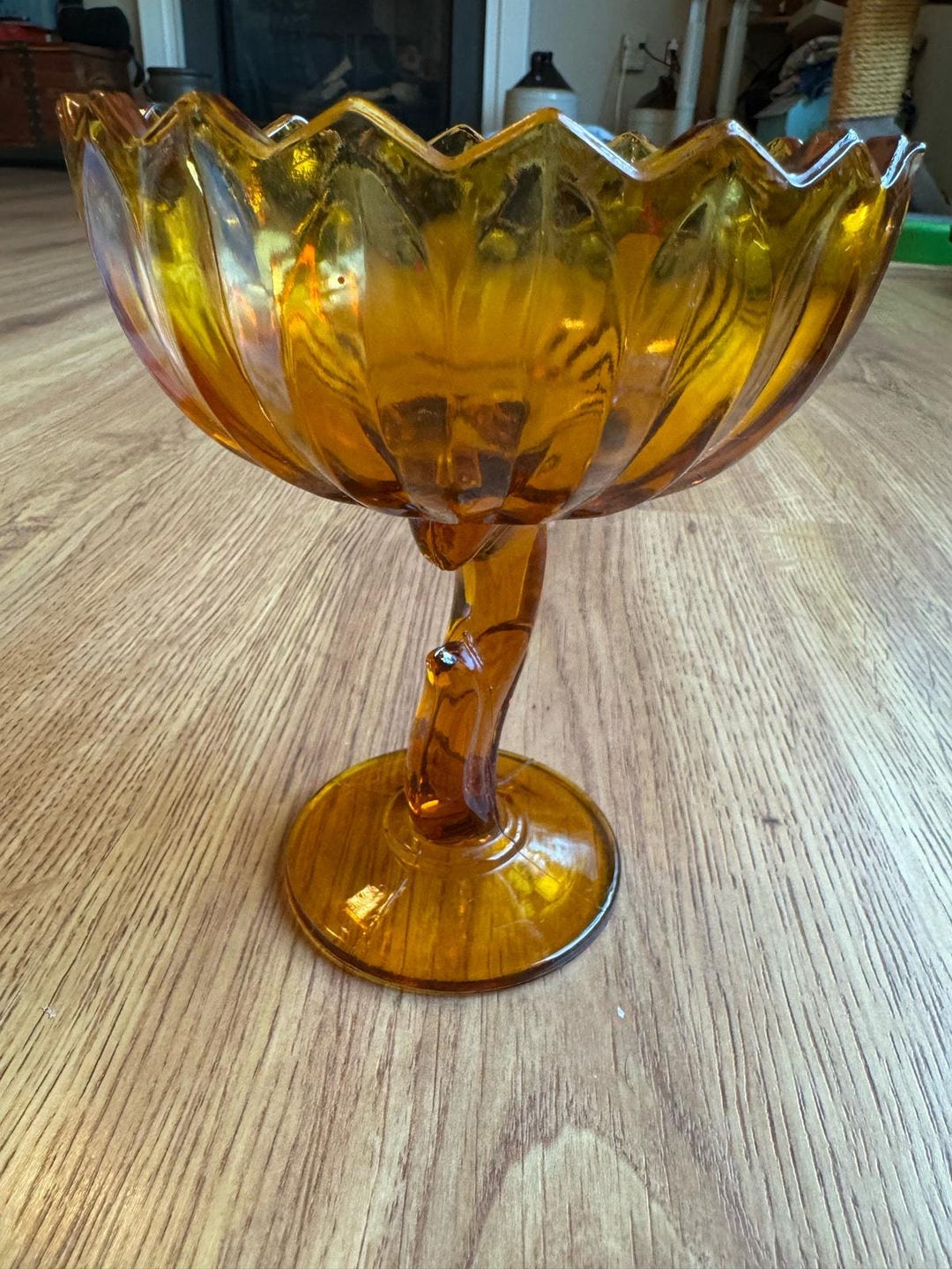 Vtg Amber Glass Compote Pedestal Bowl Lotus Blossom 7" Tall Unmarked - Etsy