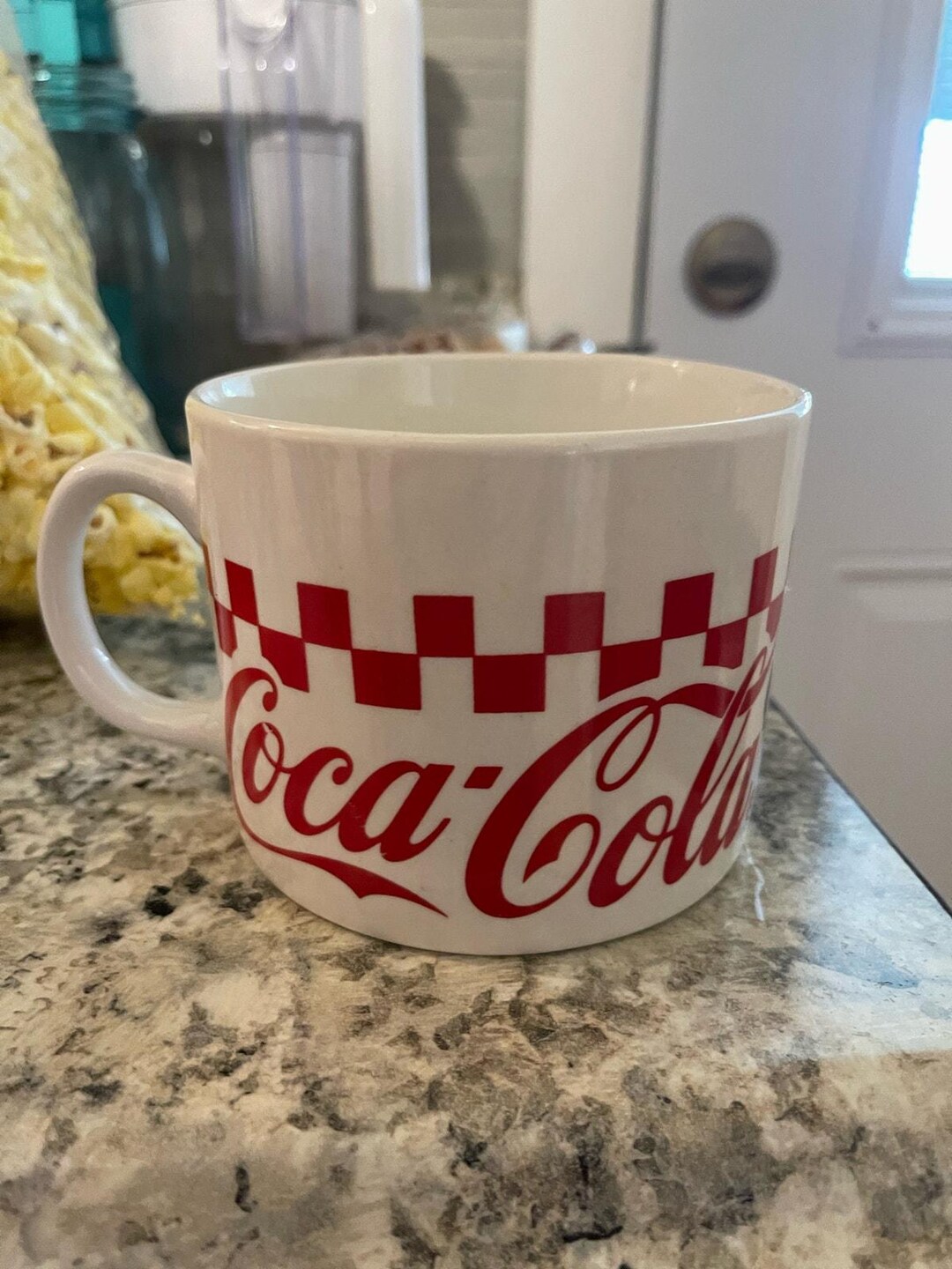 Vintage COCA-COLA Soup Mug Gibson Red Black White Checkered Flag Wide ...
