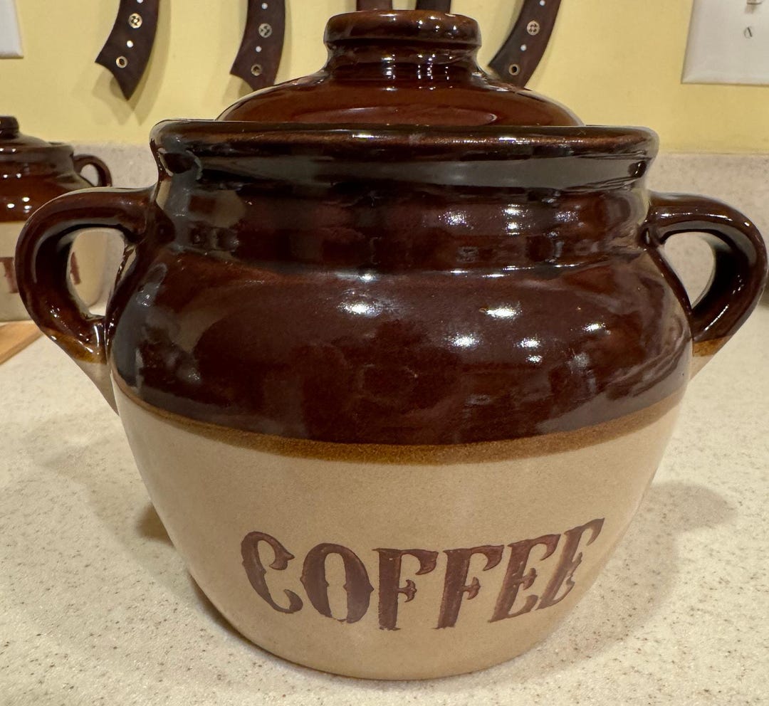 Monmouth Pottery Coffee Crock Canister Stoneware Vintage Mocha Brown ...