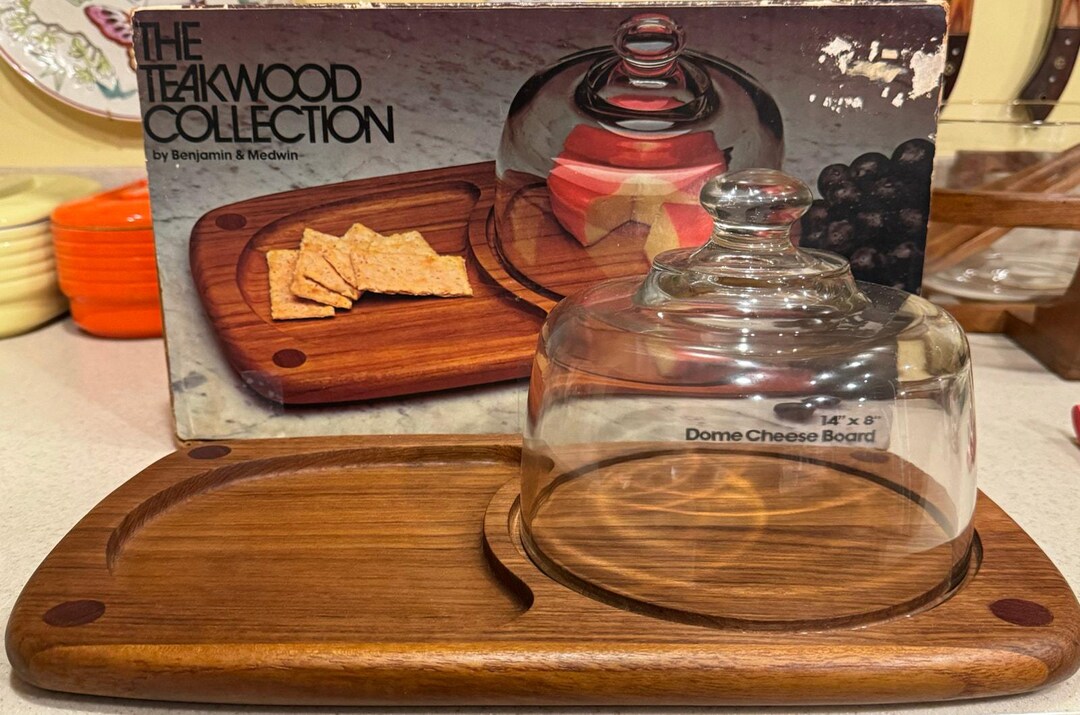 Vintage Benjamin Medwin Teak & Glass Dome Cheese Board W Box - Teakwood ...