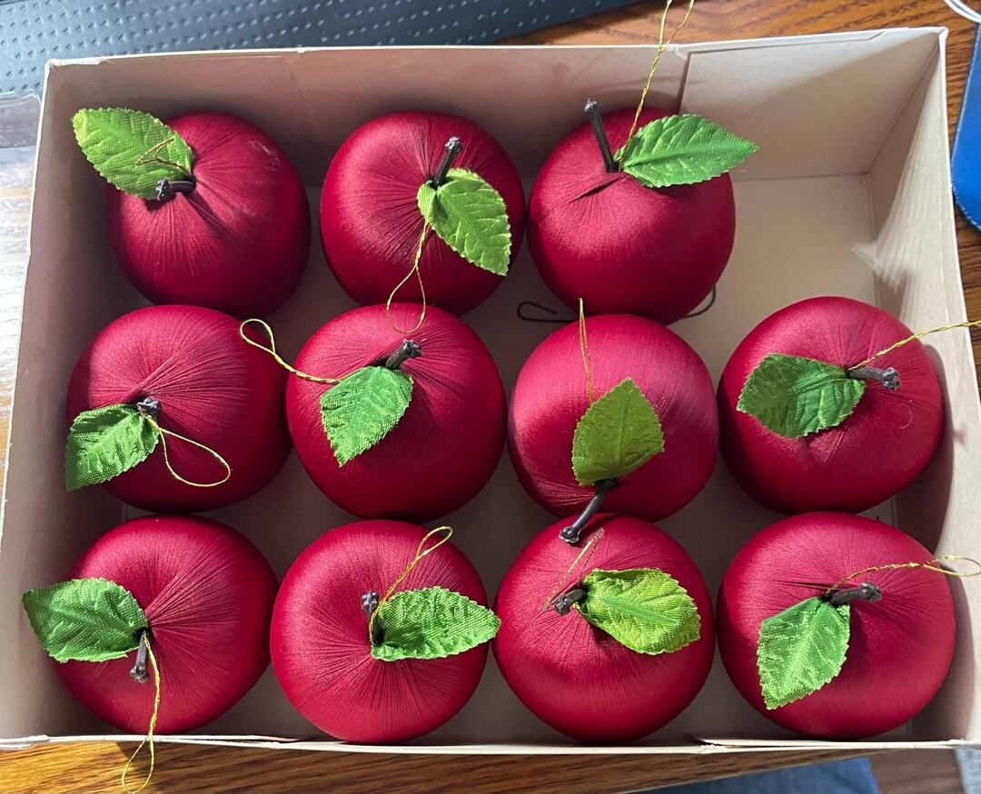 Vintage Rauch Shiny Red Satin Silk Apple Christmas Ornaments Set of 11 ...