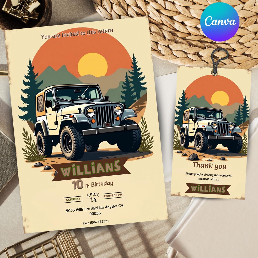 Off-road Car Birthday Invitation: Adventurous 4x4 Template - Etsy