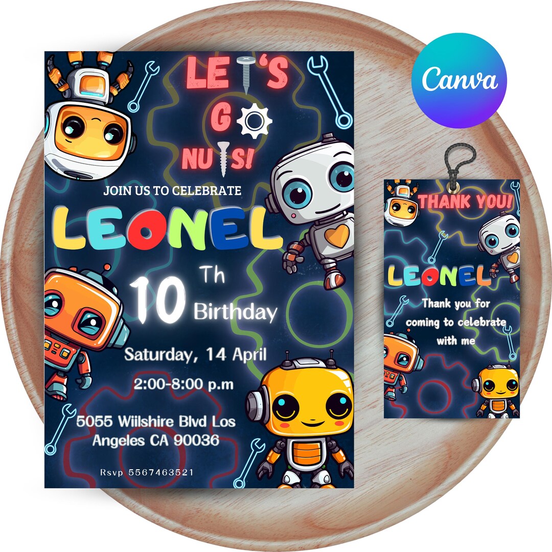 Editable Robot Birthday Card Robotics Birthday Invitation Customizable ...