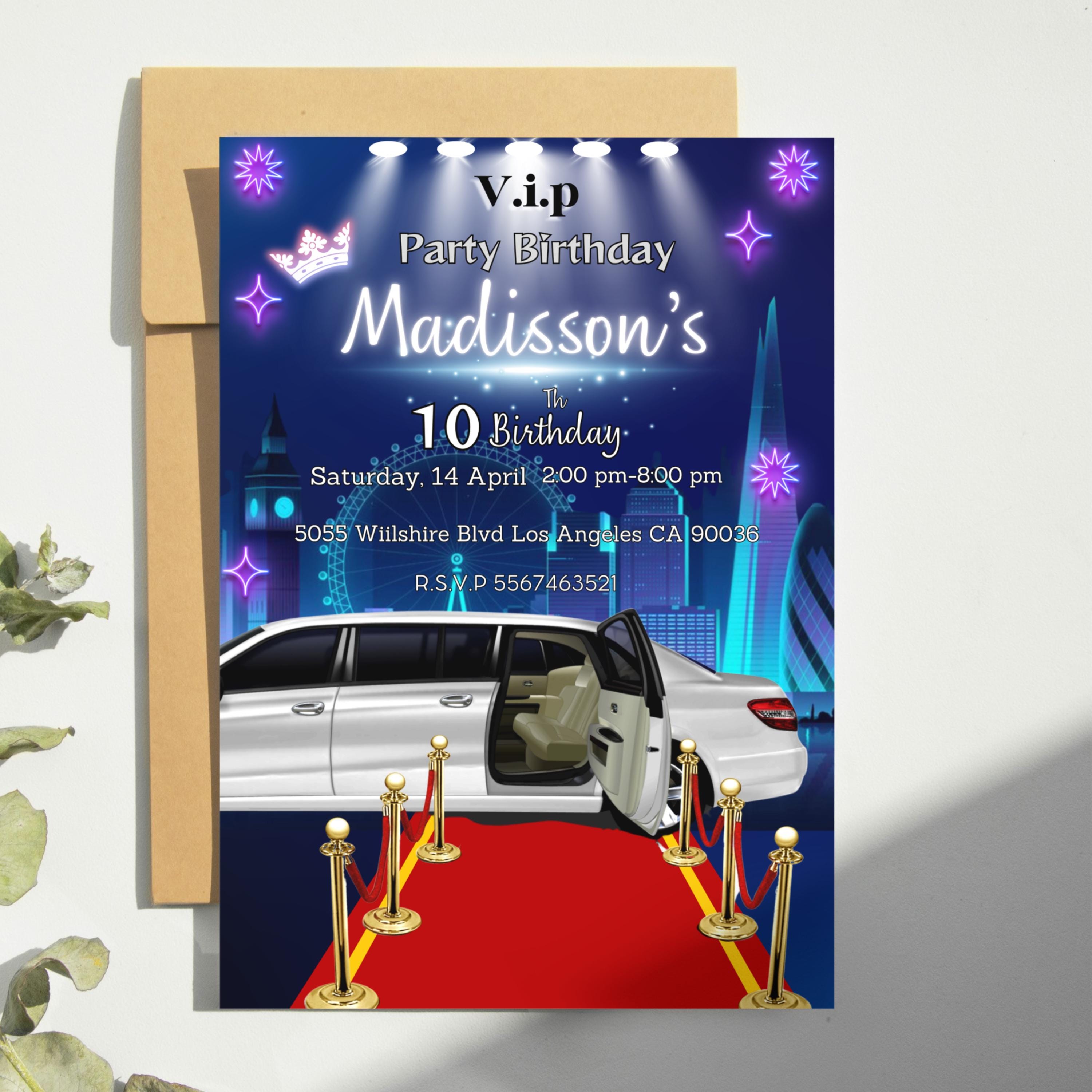 Limo Birthday Invitation Customizable Limo Birthday Card Limousine ...