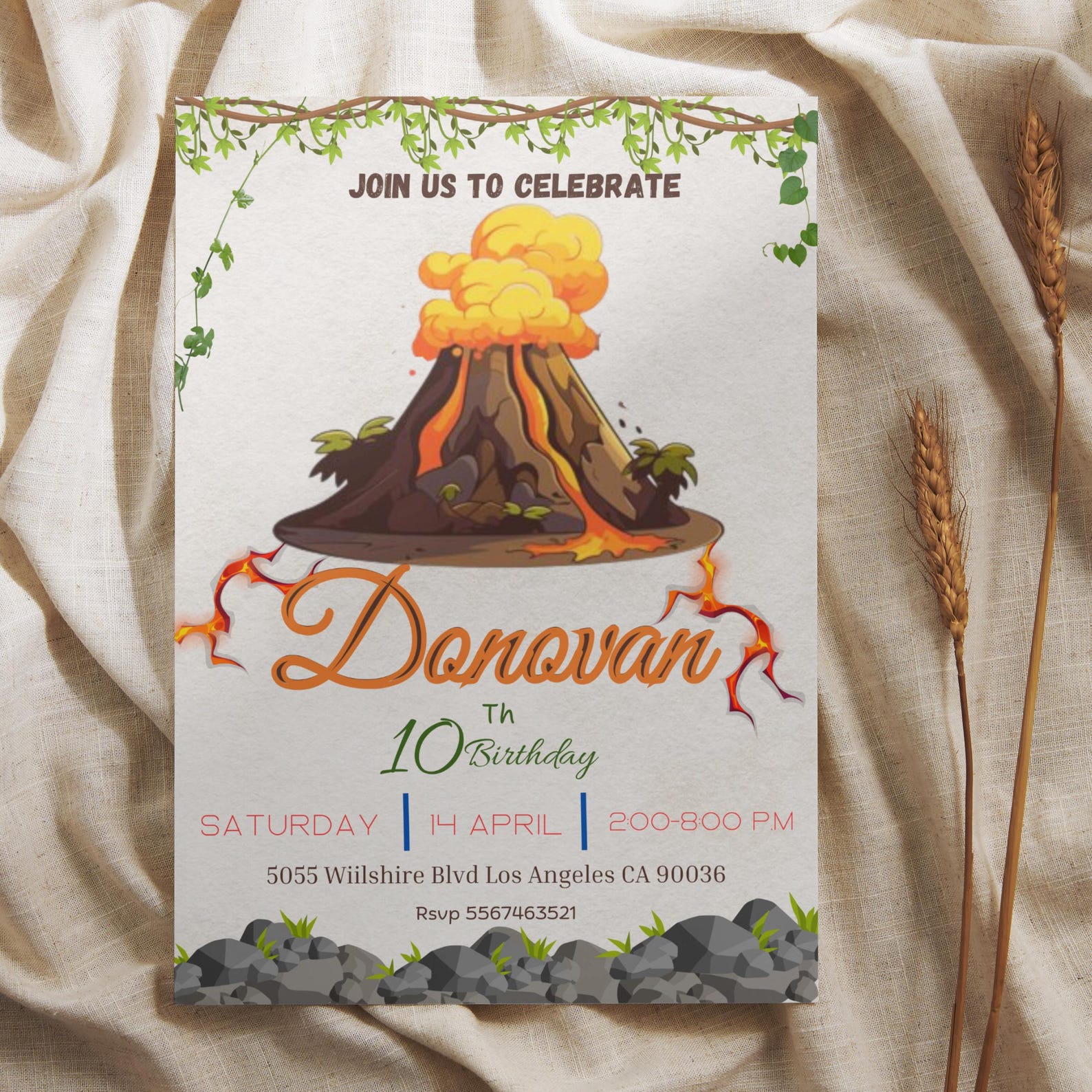 Volcano Birthday Party Volcano Birthday Invite Editable Card With ...