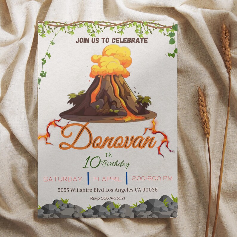 Volcano Birthday Party Volcano Birthday Invite Editable Card With ...